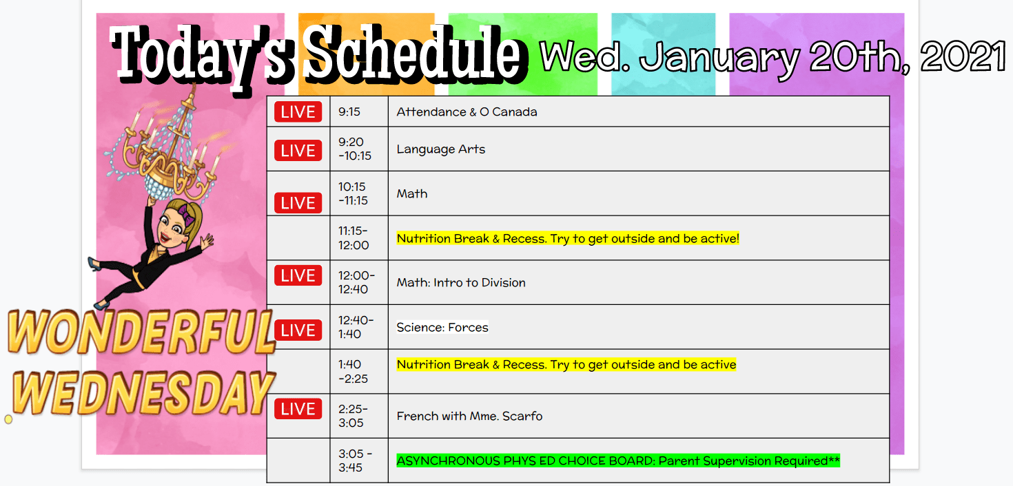 Wednesday Schedule | A Patchwork of Positive & Productive Pedagogy